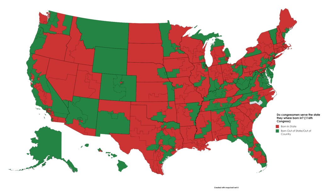 Map : Do congressmen serve the state they where born in (116th Congress ...