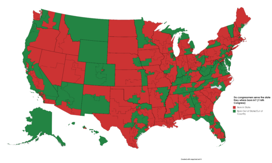 Map : Do congressmen serve the state they where born in (116th Congress ...