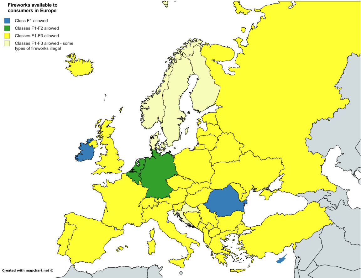 Map : Fireworks available to consumers in Europe for the New Year’s Eve ...