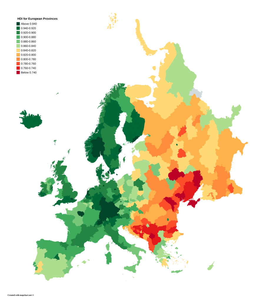 Map : HDI for European regions. – Infographic.tv – Number one ...