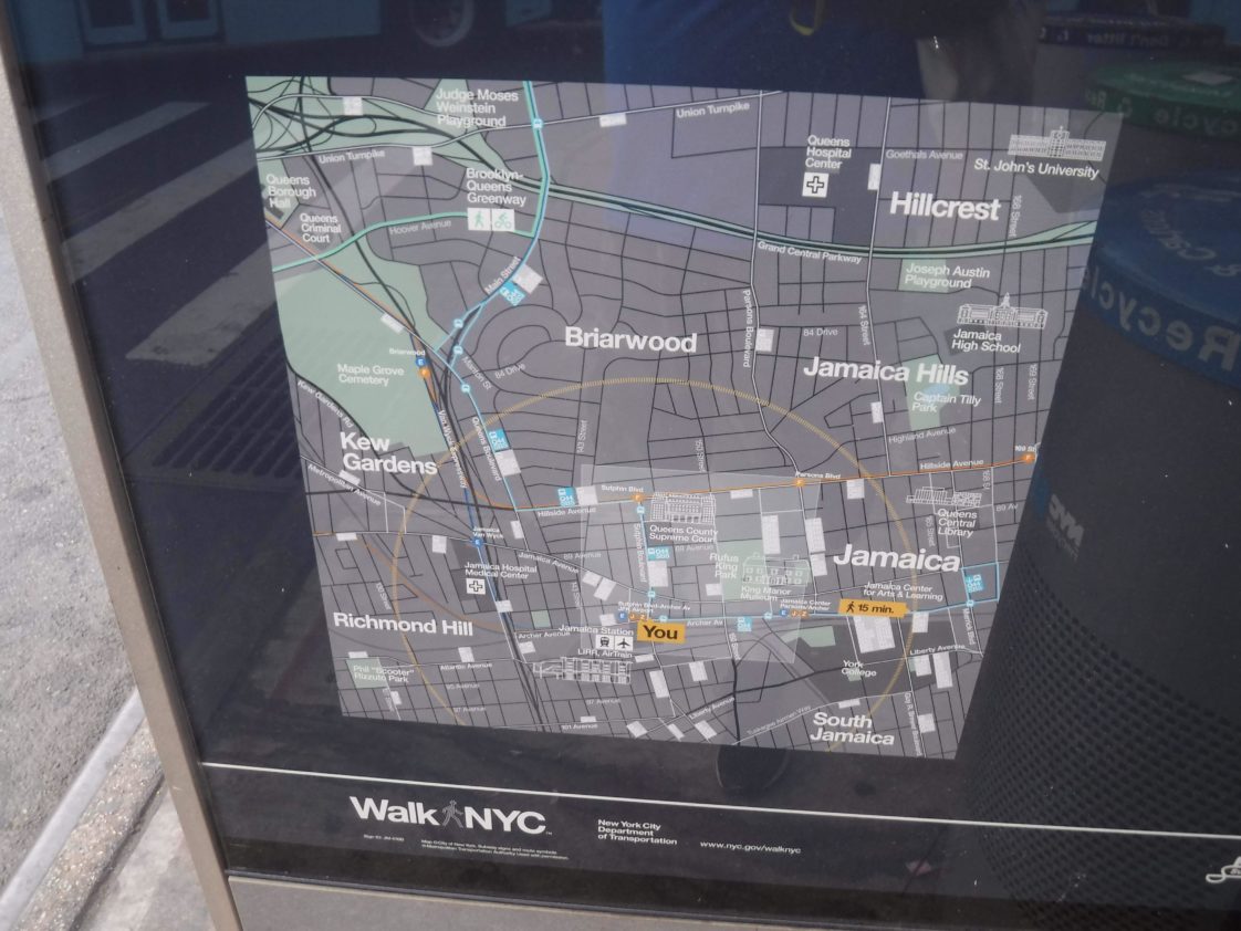 Map : Neighborhood map of Jamaica, Queens, NYC on street pylon ...