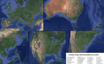 Map : Top 150 Universities according to the QS World University Ranking ...