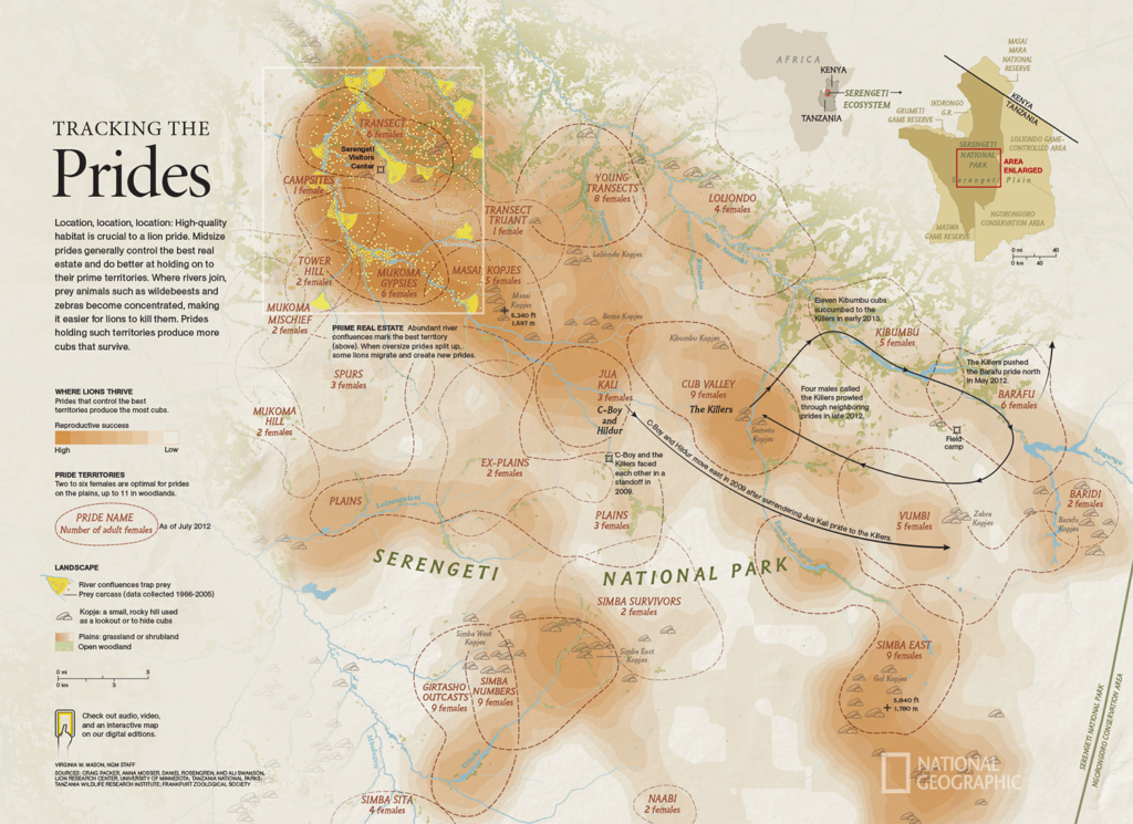 Map : Tracking the Prides: This August 2013 map shows where lions ...