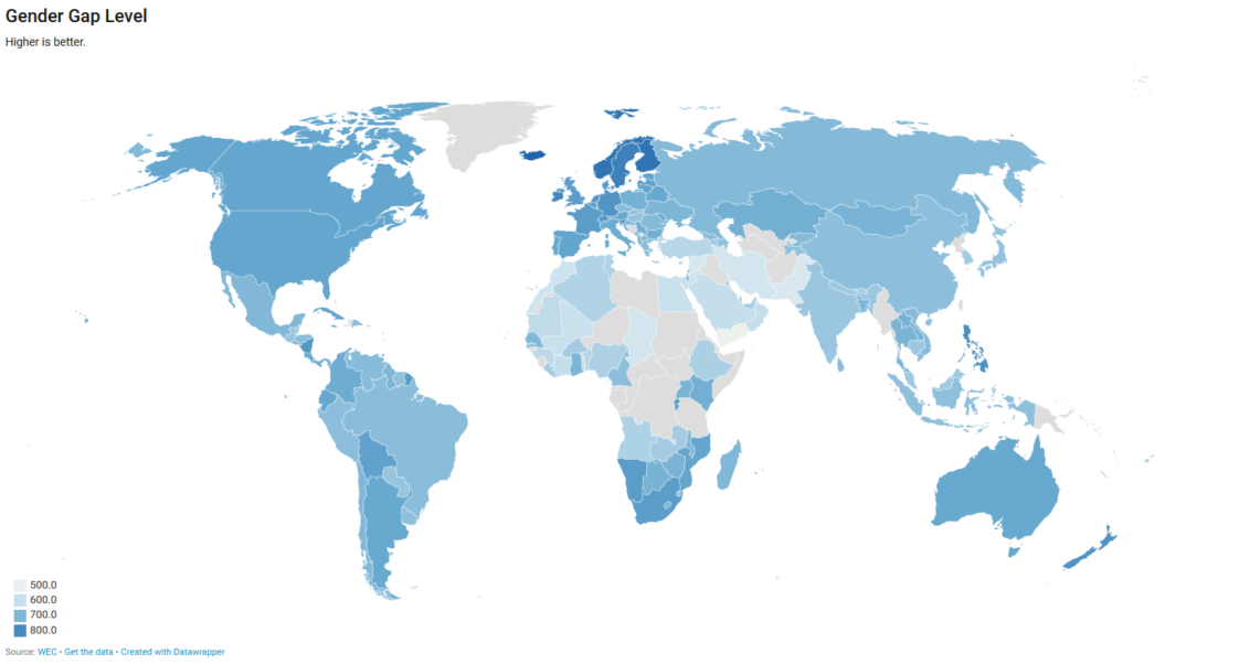 data visualization : Gender gap level as defined by the WEC in 2015 [OC ...