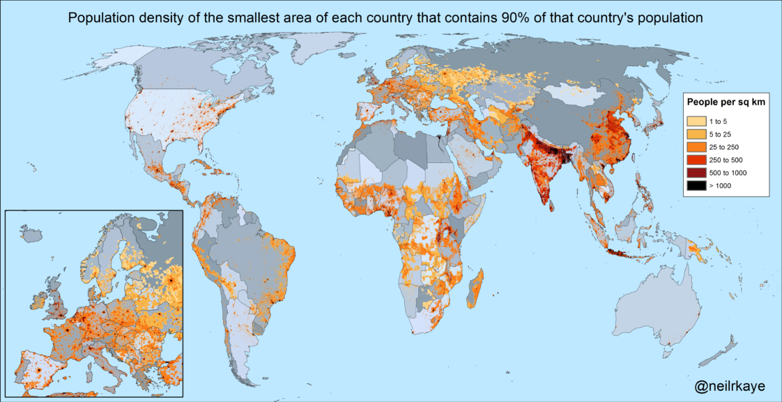 data visualization : Population density of the smallest area of each ...