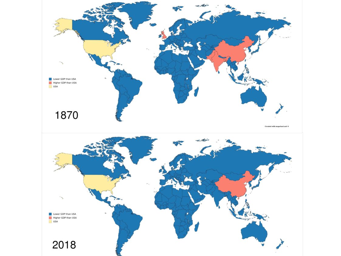 data visualization : USA’s GDP (PPP) vs. the rest of the world (1870 ...