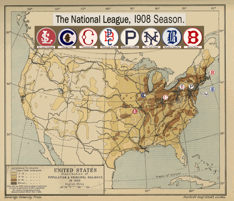 Map : 1908 baseball map of the United States – Infographic.tv – Number ...