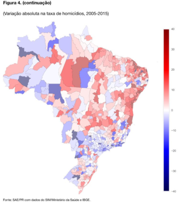 Map : Absolute variation of homicide rate by microregions 2005-2015 in ...