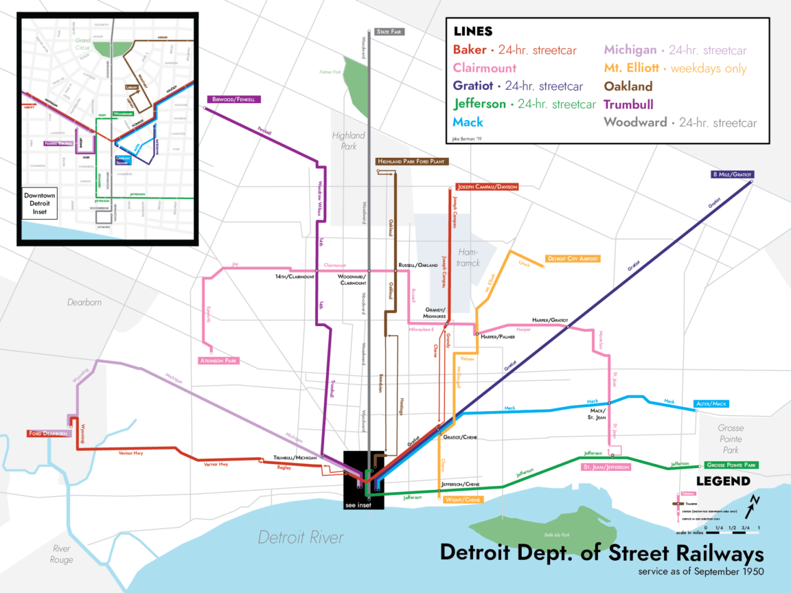 Map : Detroit’s light rail system was dismantled in 1953. I drew a map ...
