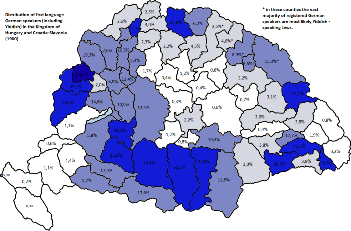 Map : Distribution of first language German speaking population in the ...