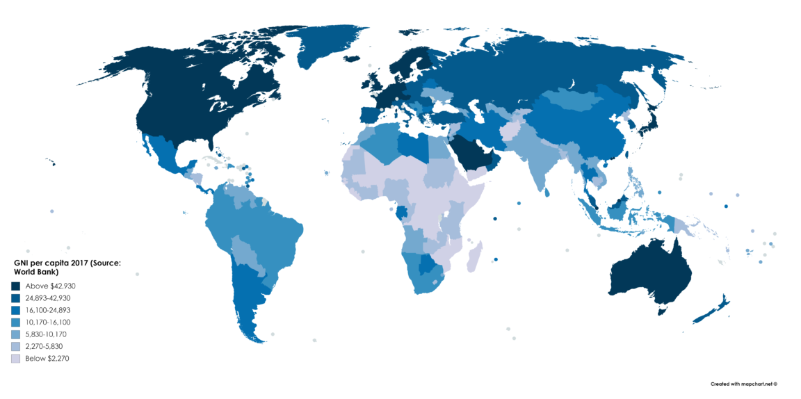 Map : GNI per capita 2017 (source: world bank) – Infographic.tv ...