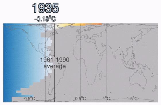 Map : Global temperature at different latitudes since 1935 – showing ...