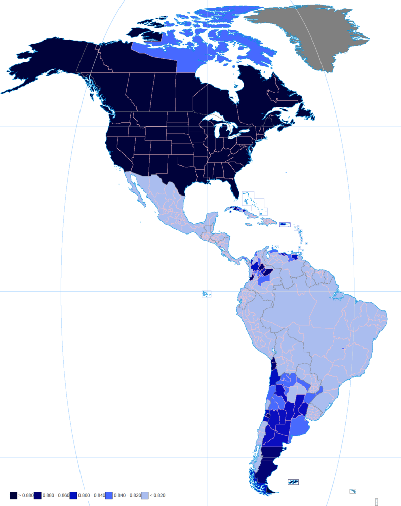 Map : Human Development Index by countries in the Americas ...