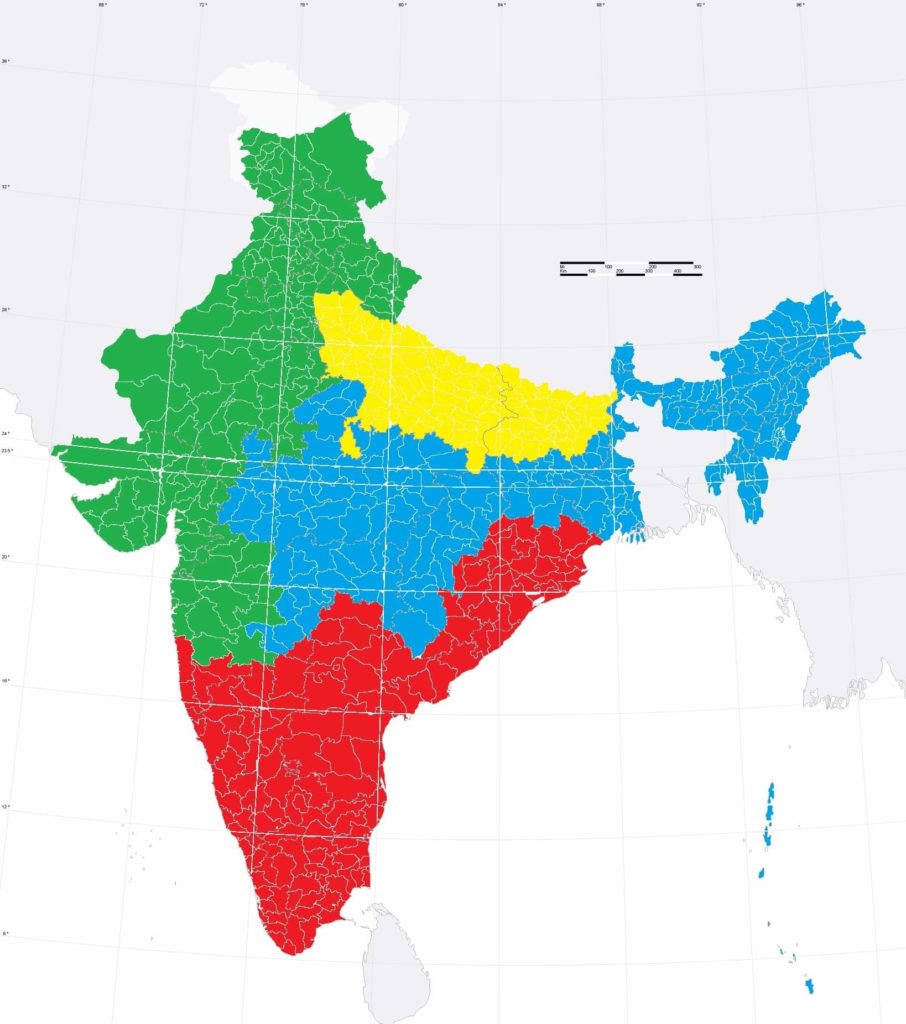 Map : India split into four regions of equal population – Infographic ...