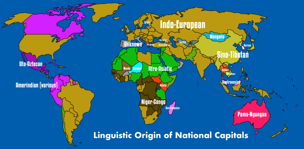 Map : Linguistic Origin of National Capitals - Infographic.tv - Number ...