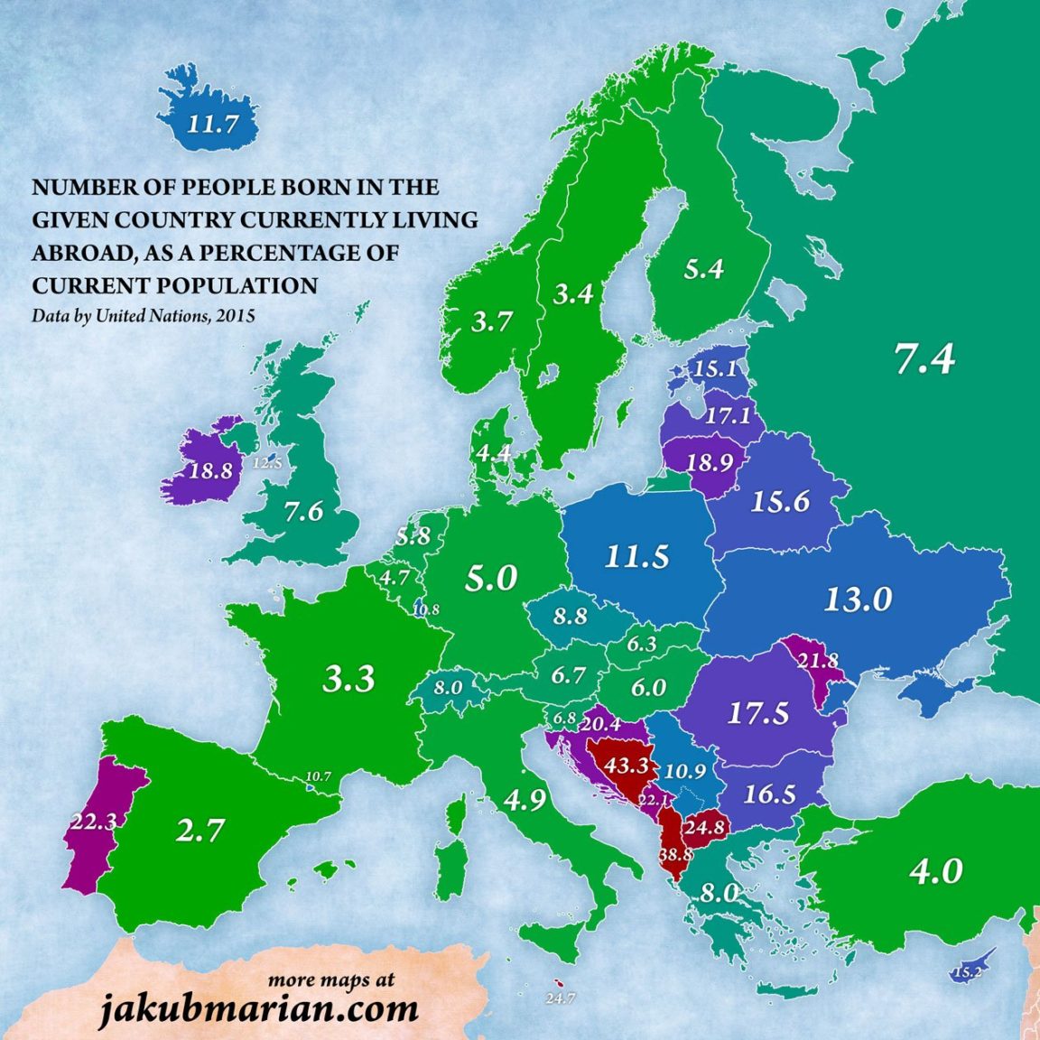 Map : Map of number of people born in the given country currently ...