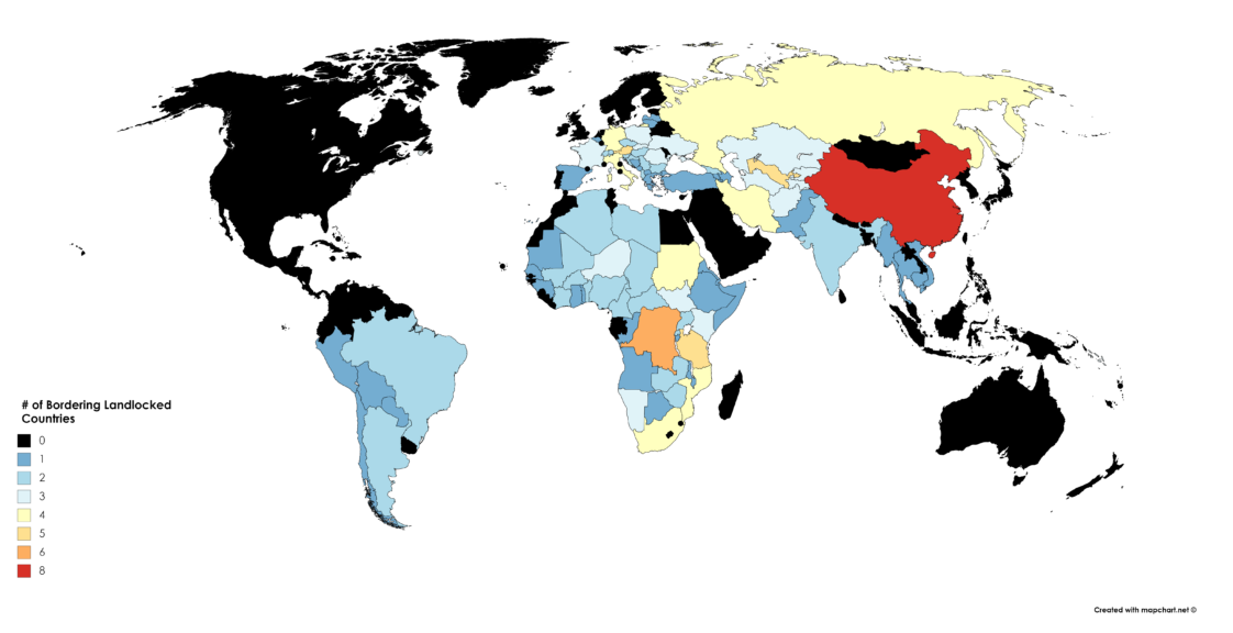 Map : Number of Bordering Landlocked Countries – Infographic.tv ...