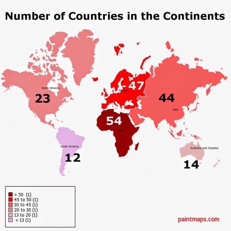Map : Number of Countries in the Continents. Generated with paintmaps ...