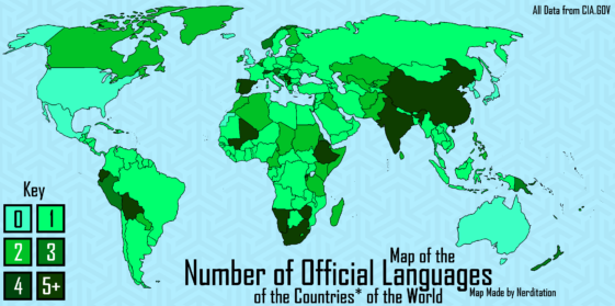 Map : Number of Official Languages of the Countries* of the World [OC ...