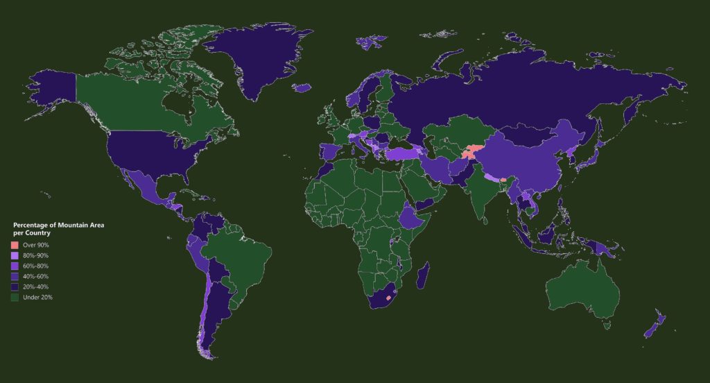 Map : Percentage of Mountain Area per Country – Infographic.tv – Number ...