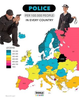 Map : Police per 100k people in every country in Europe – Infographic ...