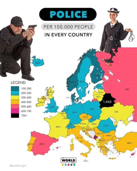 Map : Police per 100k people in every country in Europe – Infographic ...