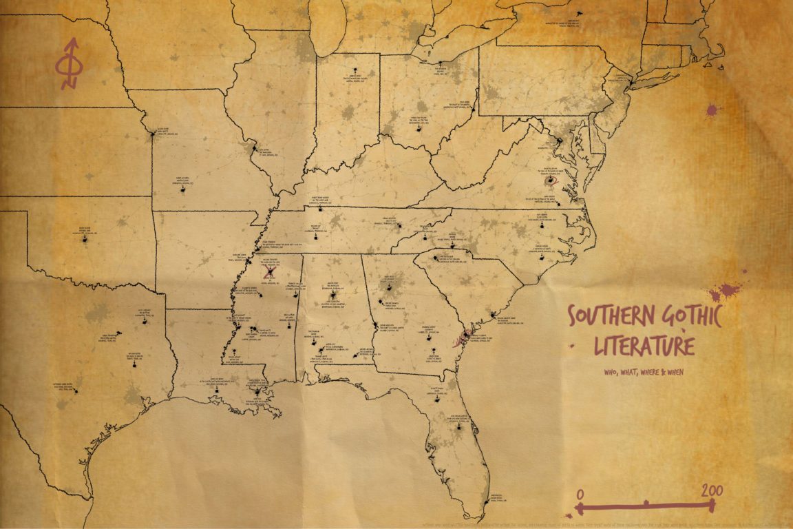 Map : Southern Gothic Literature Map [OC] 5400 x 3600 – Infographic.tv ...