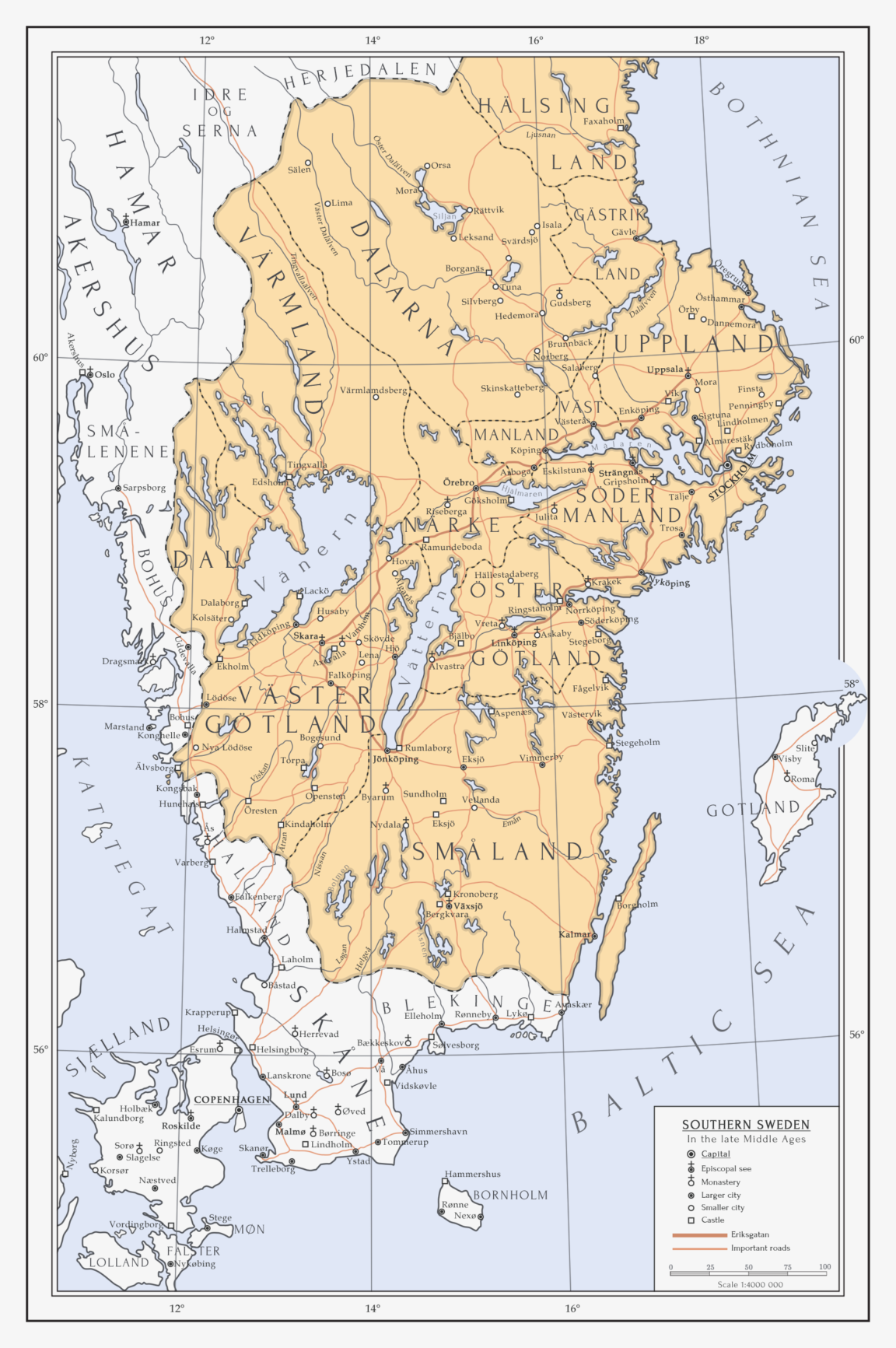 Map : Southern Sweden in the Late Middle Ages – Infographic.tv – Number ...