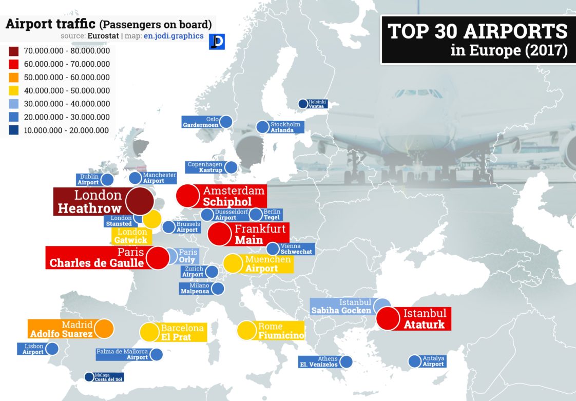 Map : Top 30 airports in Europe - 2017 [4592x3196] - Infographic.tv ...