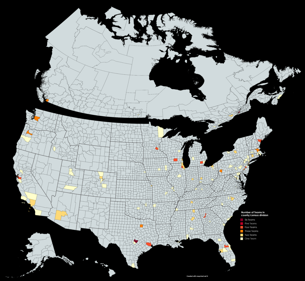 Map : Ultimate Frisbee Teams in the US and Canada (Club Men’s ...