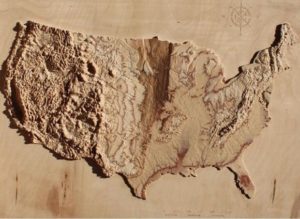 Map : Woodcut, geographically accurate map of the US. Info in the ...