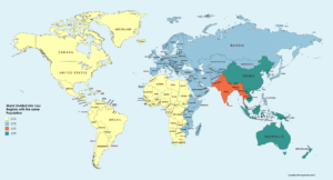 Map : World divided into 4 regions with the same population ...