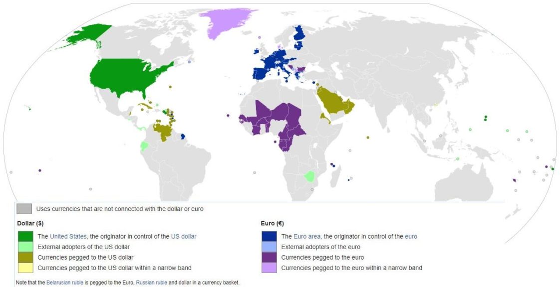 Map : Worldwide use of the euro and US dollar – Infographic.tv – Number ...