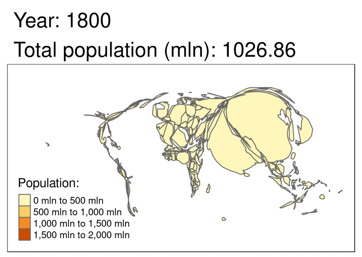 data visualization : Animated cartogram of the world population changes ...