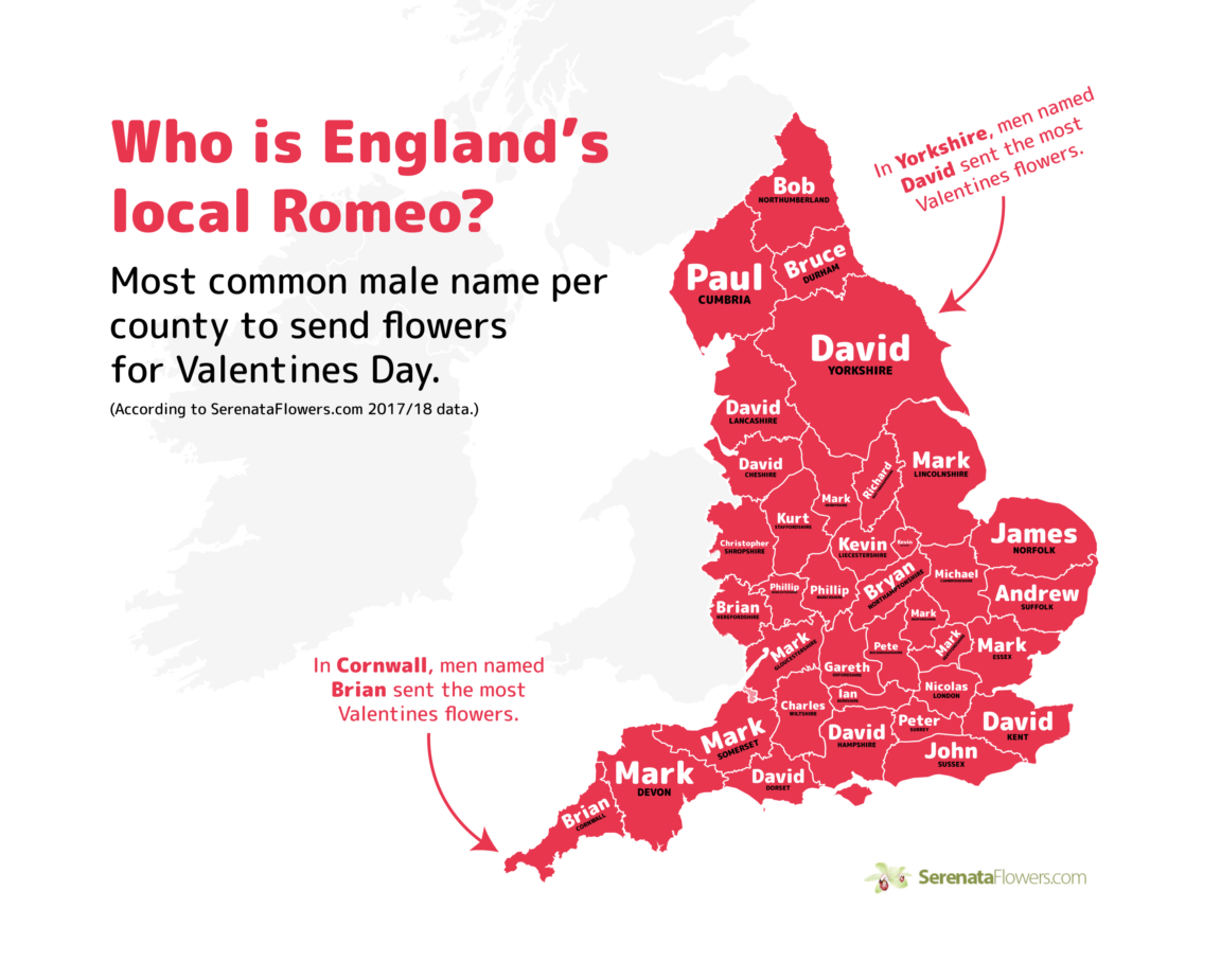 Infographic England s Most Common Male Names To Send Flowers For