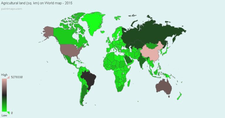 Map : Agricultural Land Sq. Km – On World Map – Infographic.tv – Number ...