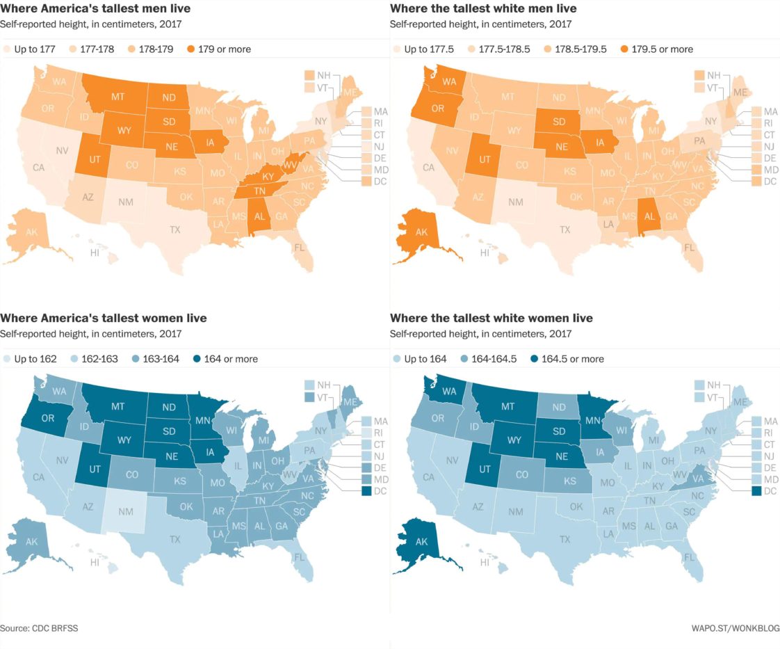 Map : America’s tallest and shortest states - Infographic.tv - Number ...