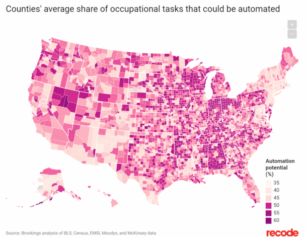 Map : Automation Potential by US County – Infographic.tv – Number one ...