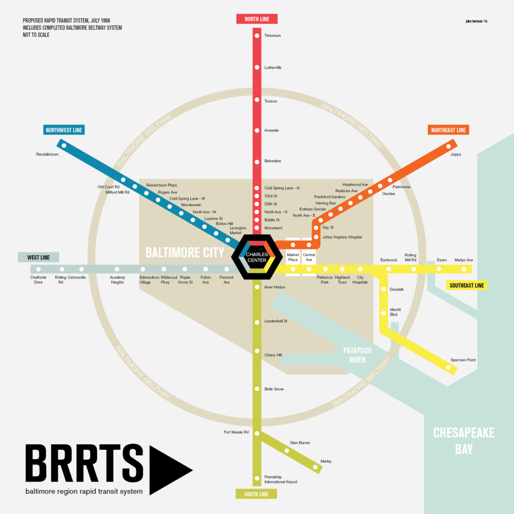 Map : Baltimore proposed subway system, 1968 – Infographic.tv – Number ...