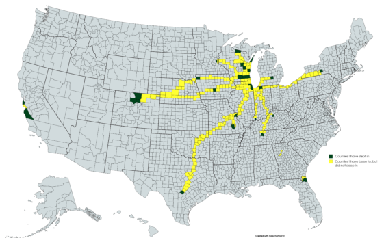 Map : Counties I have slept in or visited – Infographic.tv – Number one ...