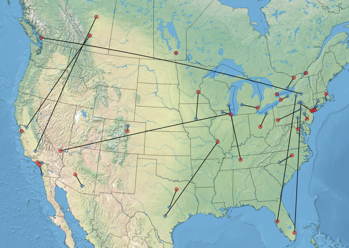 Map : Map of NHL and AHL teams with affiliates connected [OC ...