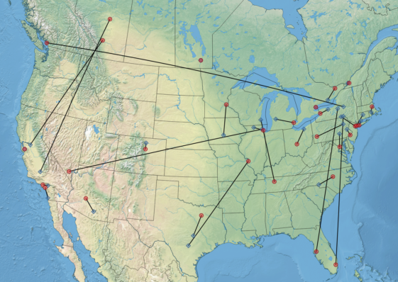 Map : Map of NHL and AHL teams with affiliates connected [OC ...