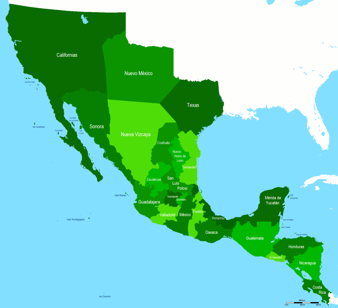 Map : Mexico in 1821 (at the conclusion of the War of Independence ...