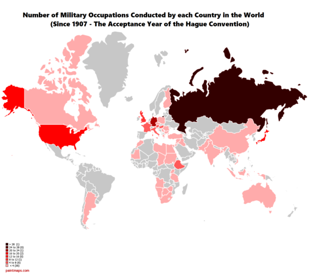 Map : Number of Military Occupations Conducted by each Country Since ...