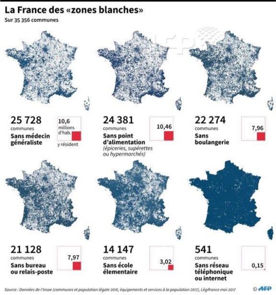 Map : Numbers of cities/villages in France without : 1. Doctors – 2 ...