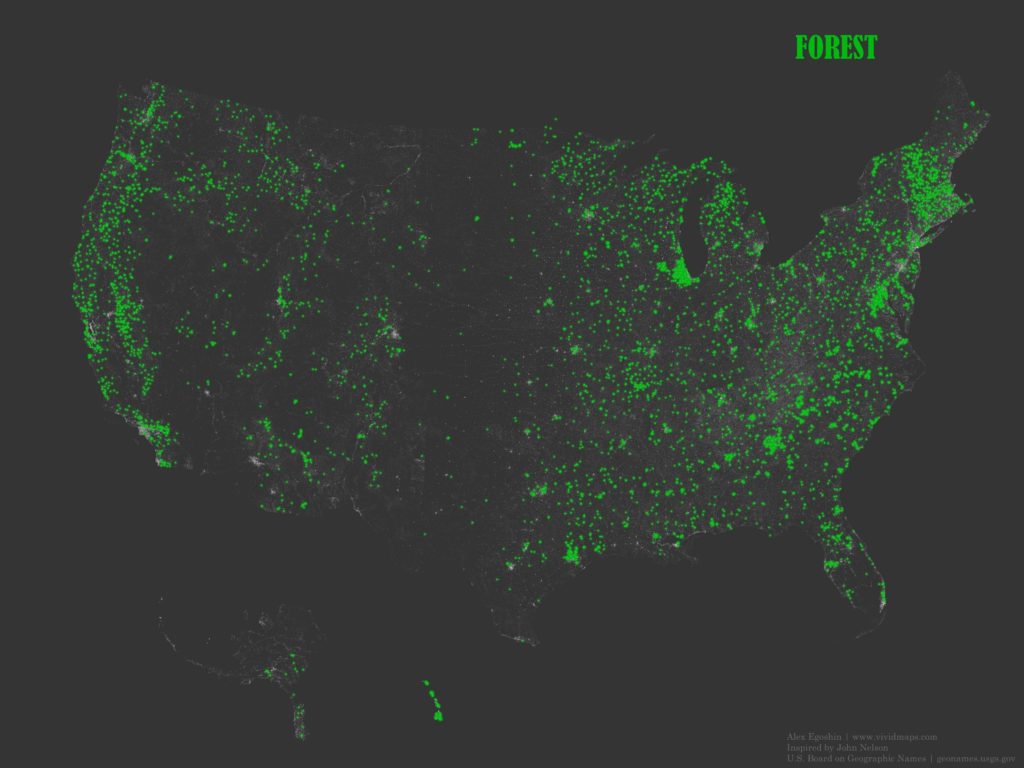 Map : Place names that contain the word ‘Forest’ in the United States ...
