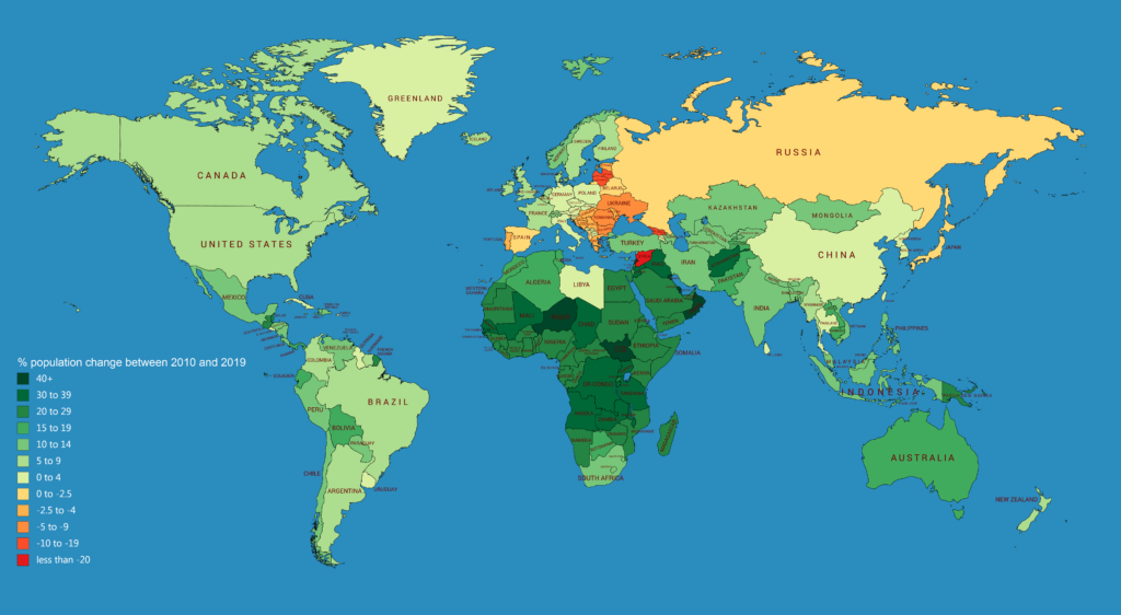 Map : Population change between 2010 and 2019 – Infographic.tv – Number ...