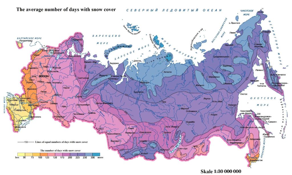 Map : The number of days with snow cover in Russia – Infographic.tv ...