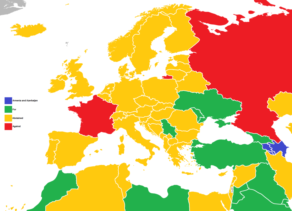 Map : UN General Assembly Vote on Nagorno-Karabakh situation with ...