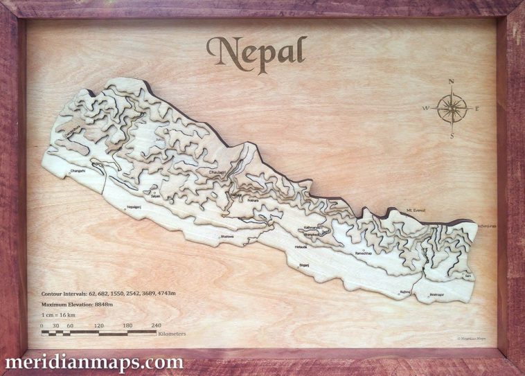 Map : We made a 3D topographic wood map of Nepal – Infographic.tv ...